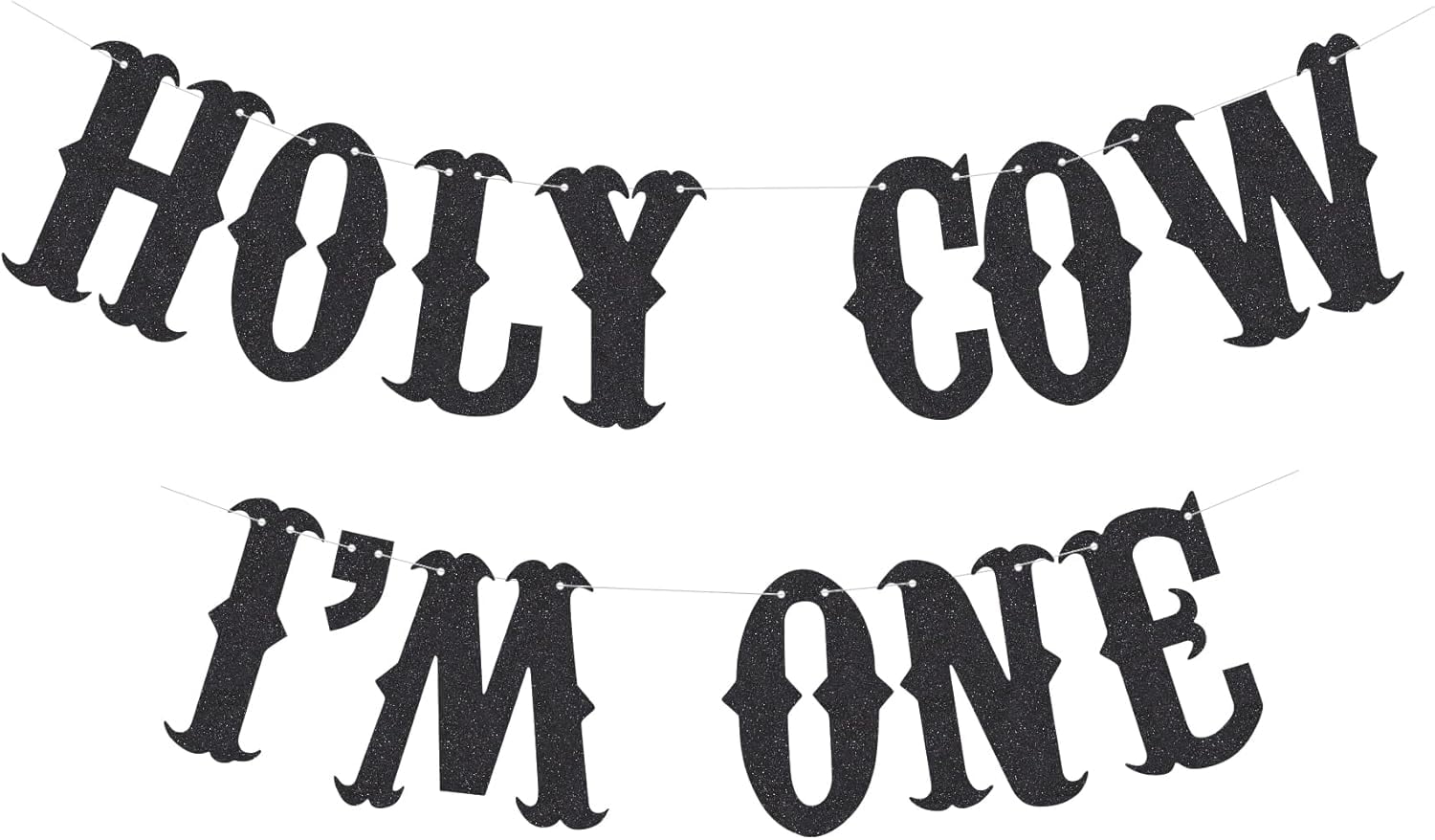 Black Glitter "Holy Cow I'm One" Banner Set, Western / Cowboy / Farm ...