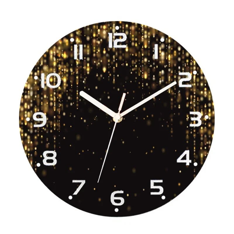 Black Glitter Jewelry Falling Gems Sparkle ShinyPrint Wall Clock Living ...