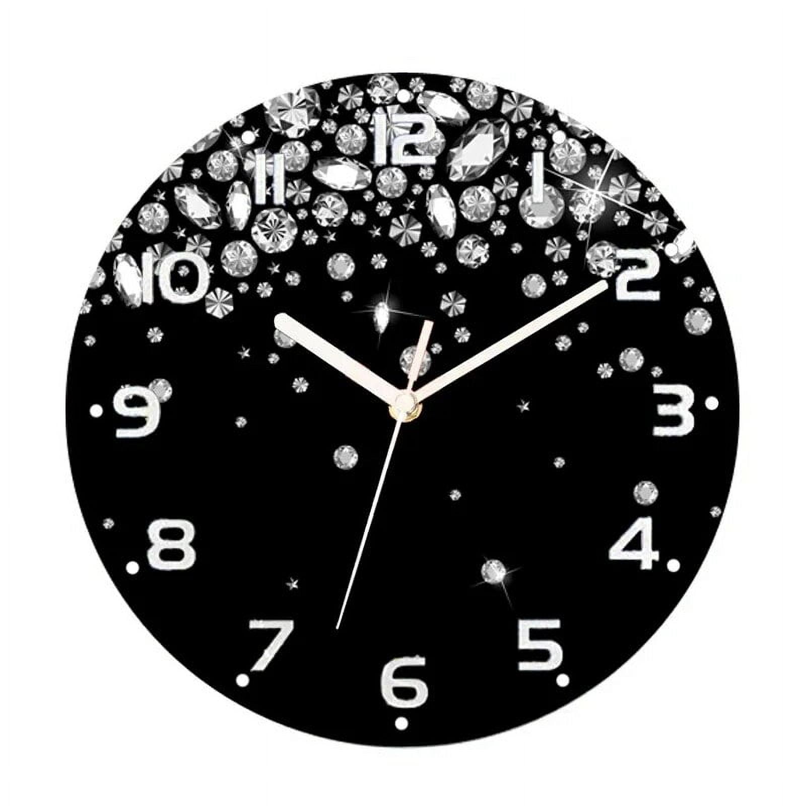 Black Glitter Jewelry Falling Gems Sparkle ShinyPrint Wall Clock Living ...