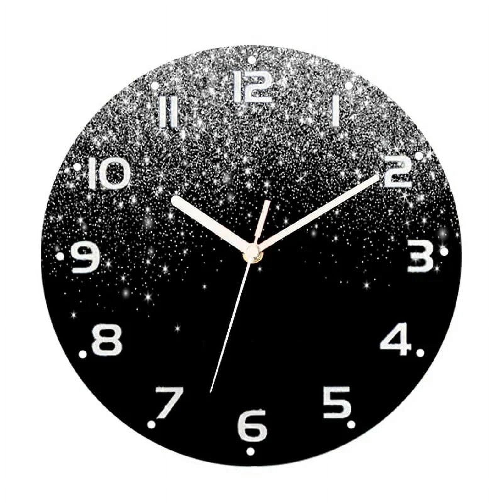 Black Glitter Jewelry Falling Gems Sparkle ShinyPrint Wall Clock Living ...