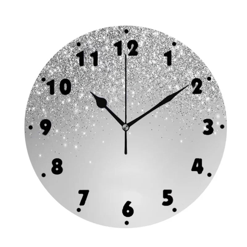 Black Glitter Jewelry Falling Gems Sparkle ShinyPrint Wall Clock Living ...