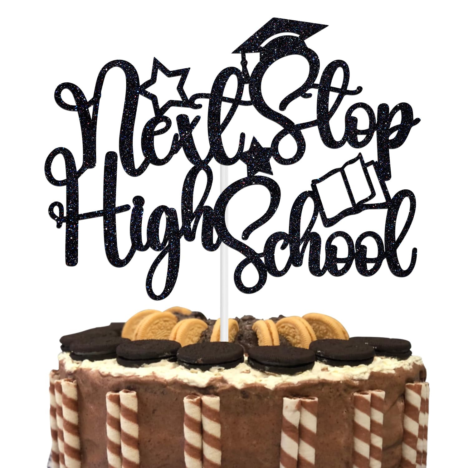 Black Glitter Next Stop High School RST1 Cake Topper, 8th Grad Grade ...