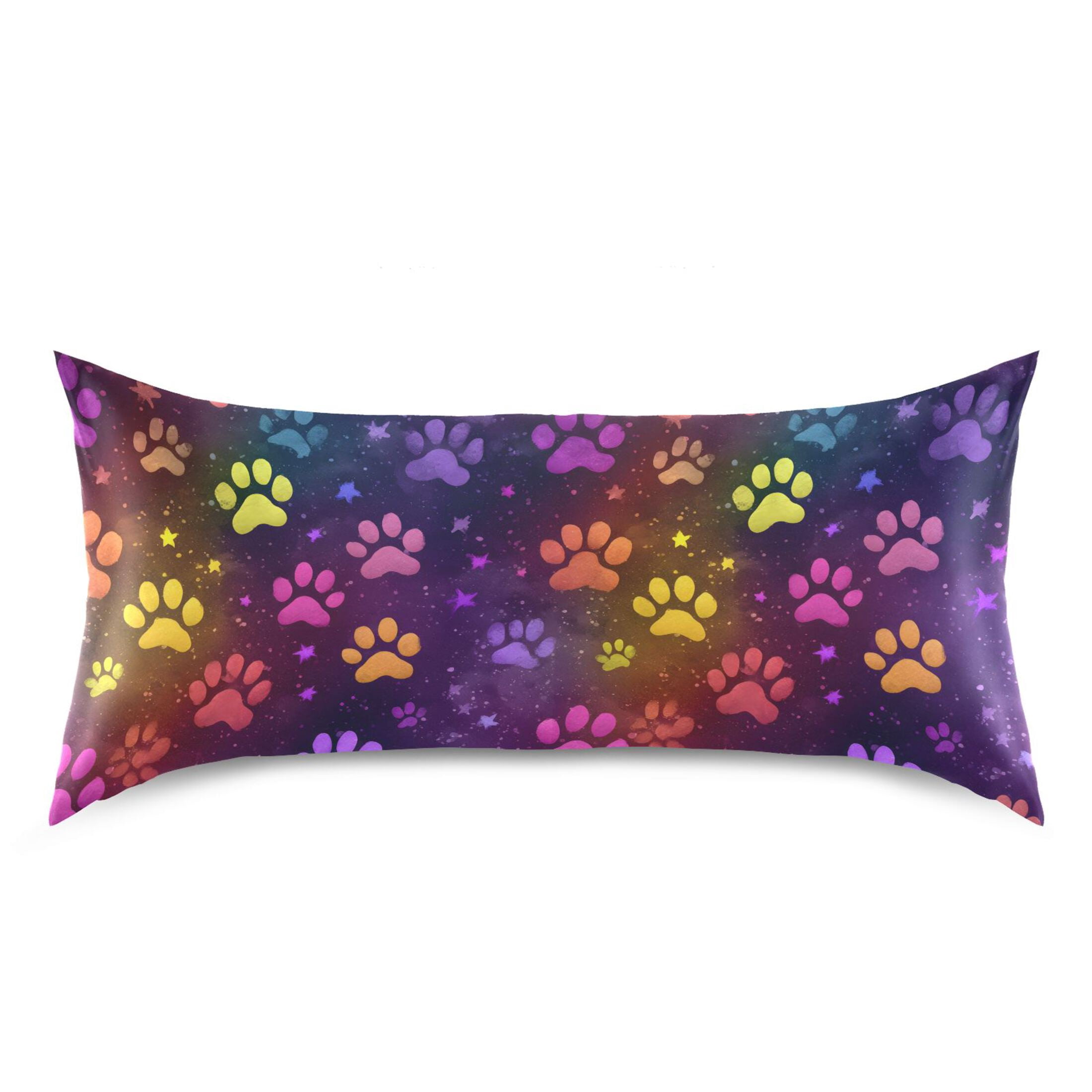Black Glitter Paw Print Pattern Pillow Case Queen Size Silky Satin ...