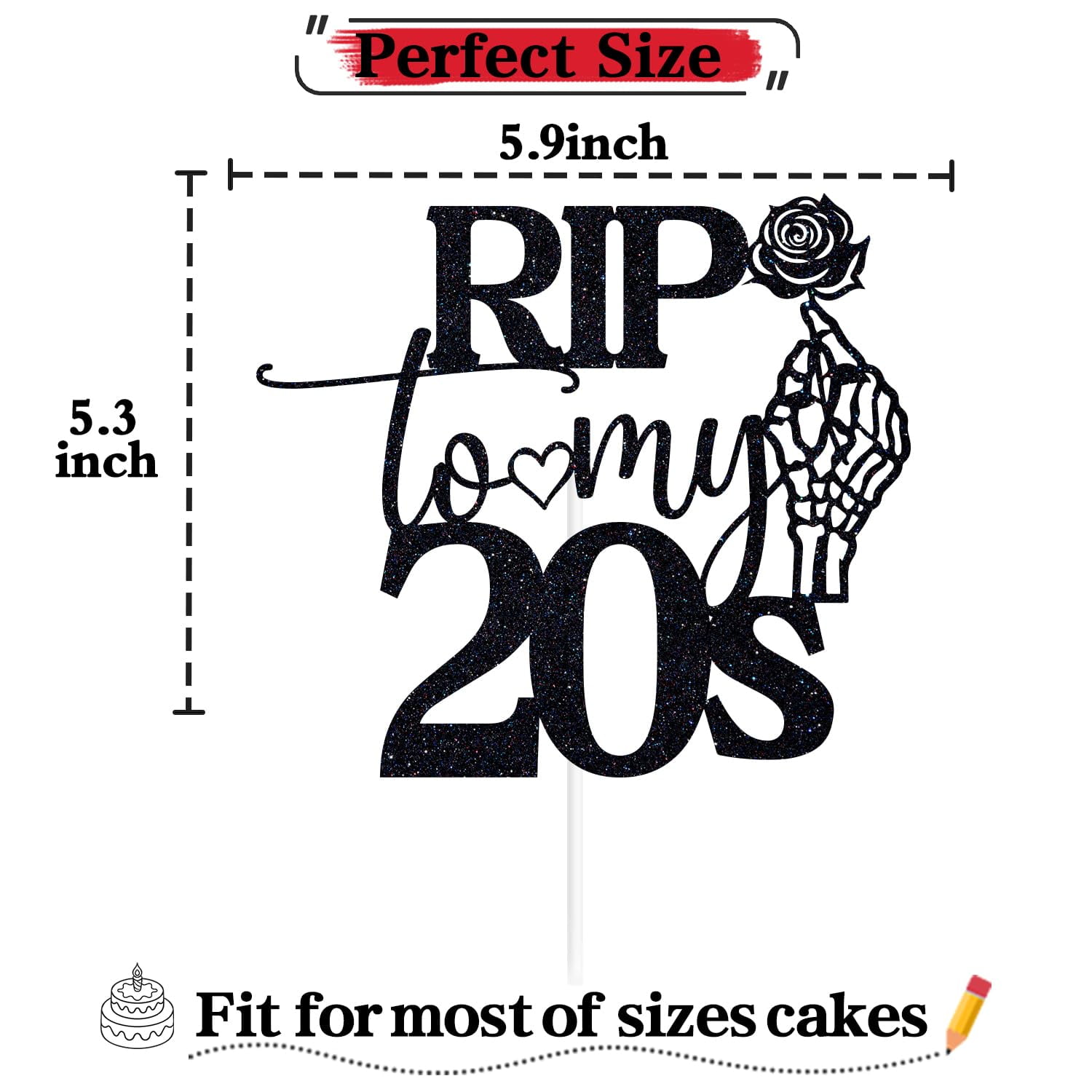 Black Glitter Rip AJH3 to My 20's Cake Topper, Cheers to 30 Years/Death ...