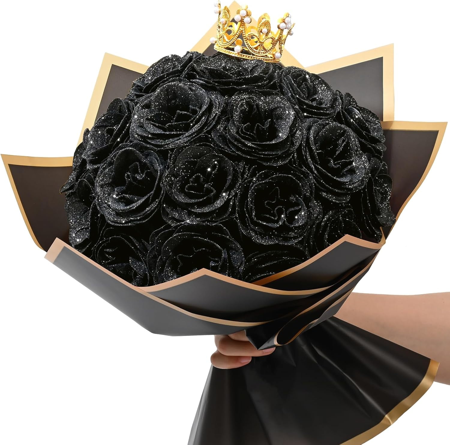 Black Glitter Roses Bouquet, DIY Fake Flowers Bouquet, Everlasting ...
