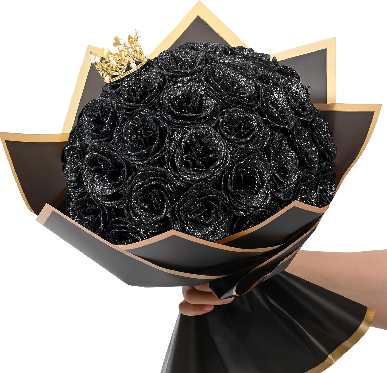 Black Glitter Roses Bouquet, DIY Fake Flowers Bouquet, Everlasting ...