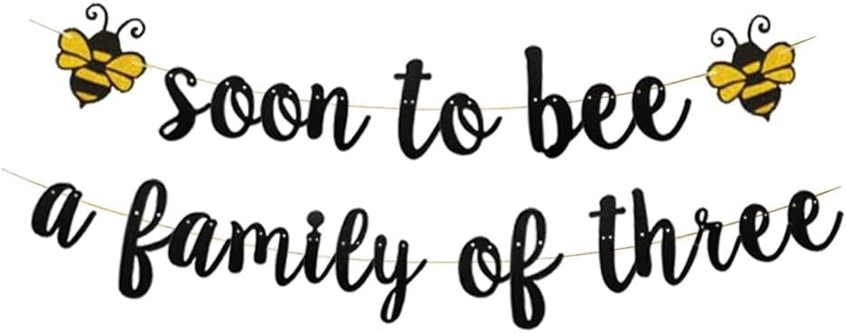 Black Glitter Soon To Bee A Family Of Three Banner, Bee Baby Shower ...