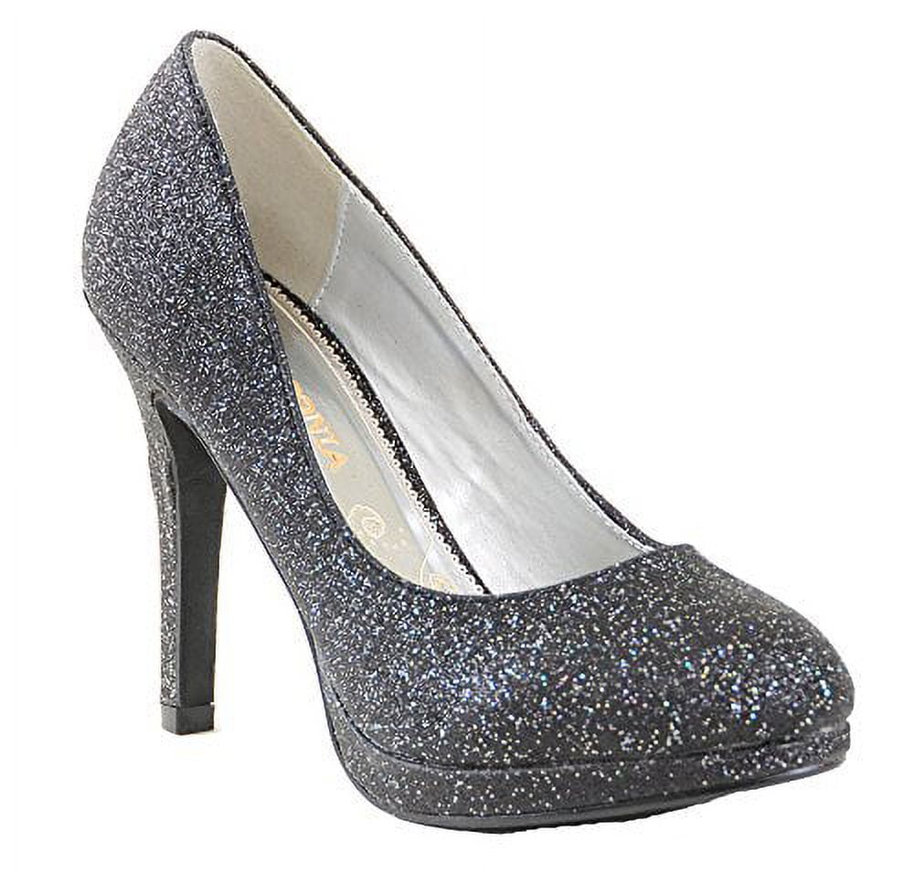 Black Glitter Sparkle Formal Stiletto Party Heels Women - Walmart.com