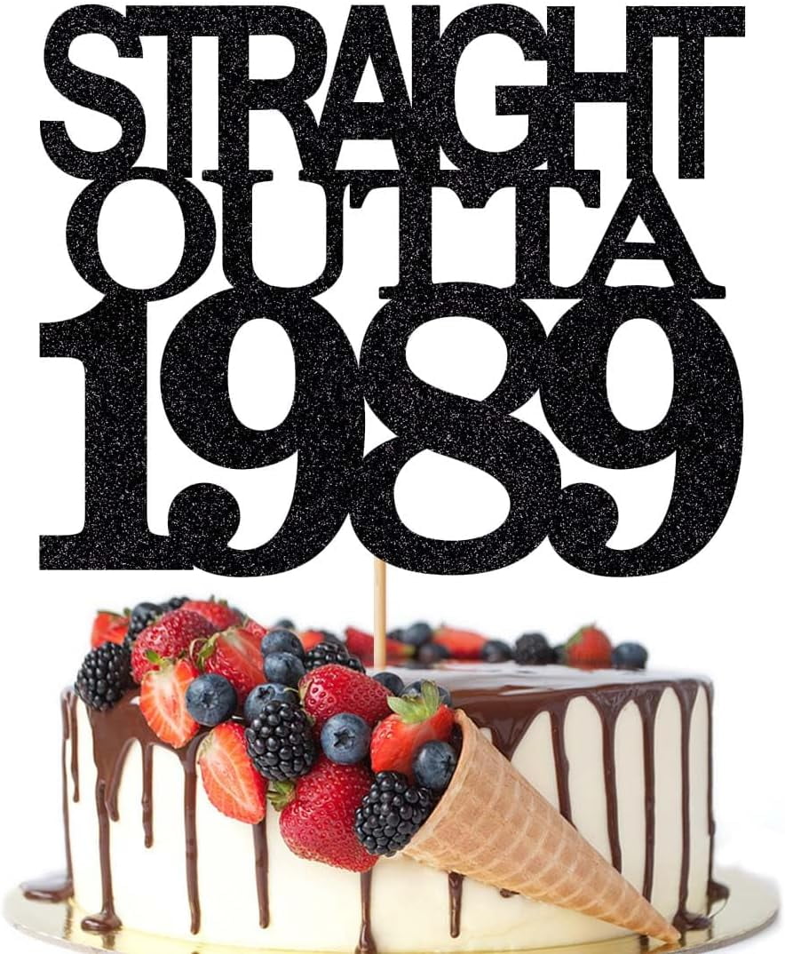 Black Glitter Straight Outta 1979 cake topper,Hello 45，Funny 45th Birthday cake topper,45 ...
