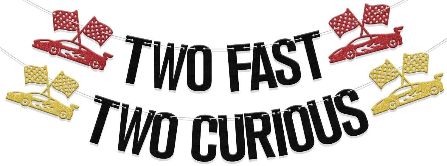 Black Glitter Two Fast Two Curious Banner, Racing Car 2nd Baby Shower ...