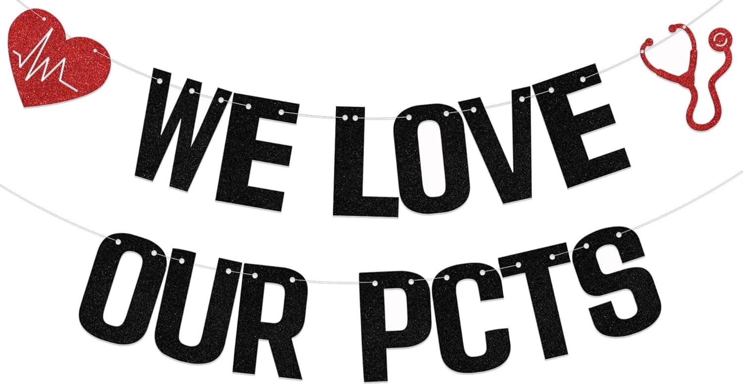 Black Glitter We Love Our PCTs Banner with EKG Heart & Stethoscope ...