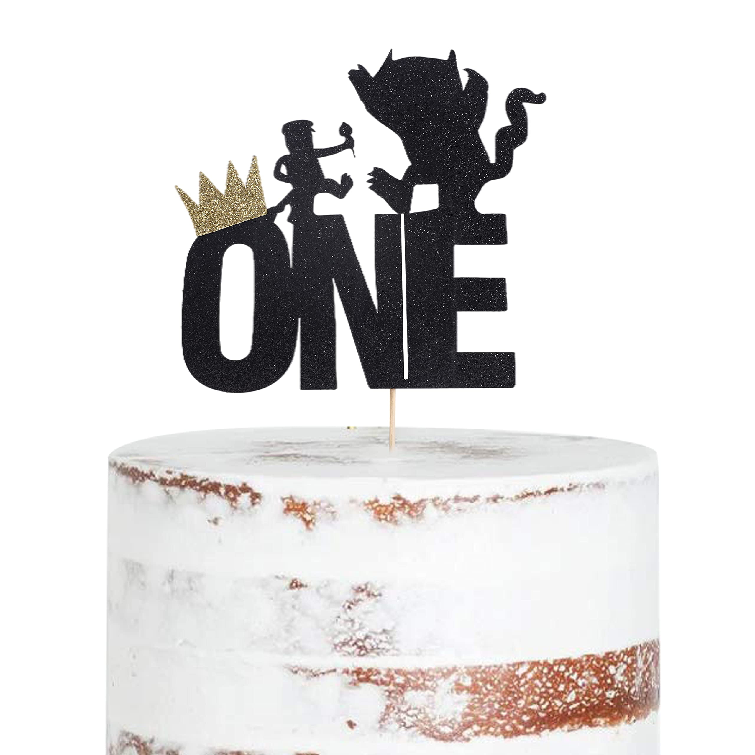 Black Glitter Wild SCH4 One Cake Topper for Baby - One Cake Topper 1st ...
