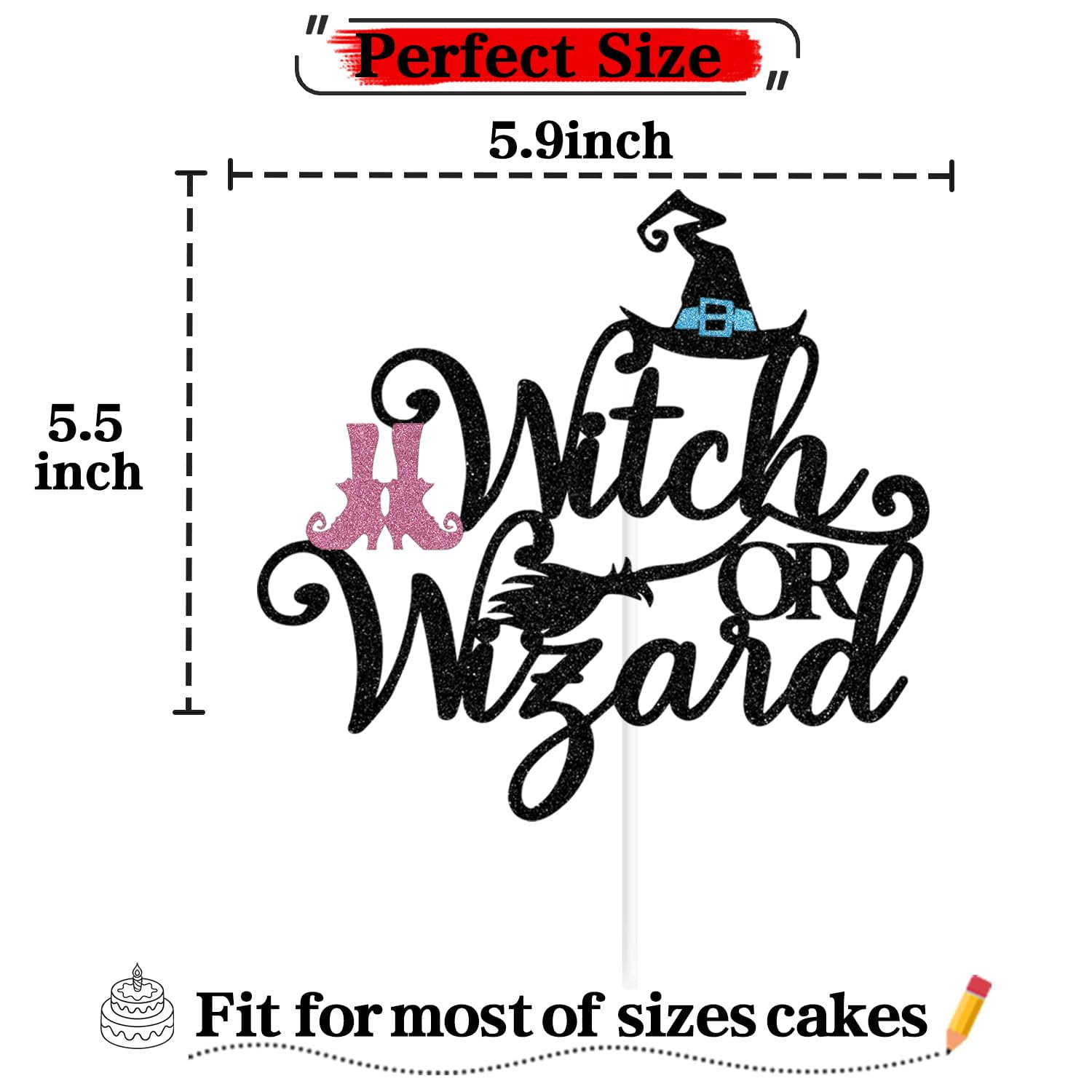 Black Glitter Witch AJH3 or Wizard Cake Topper, Pink or Blue I Love You ...