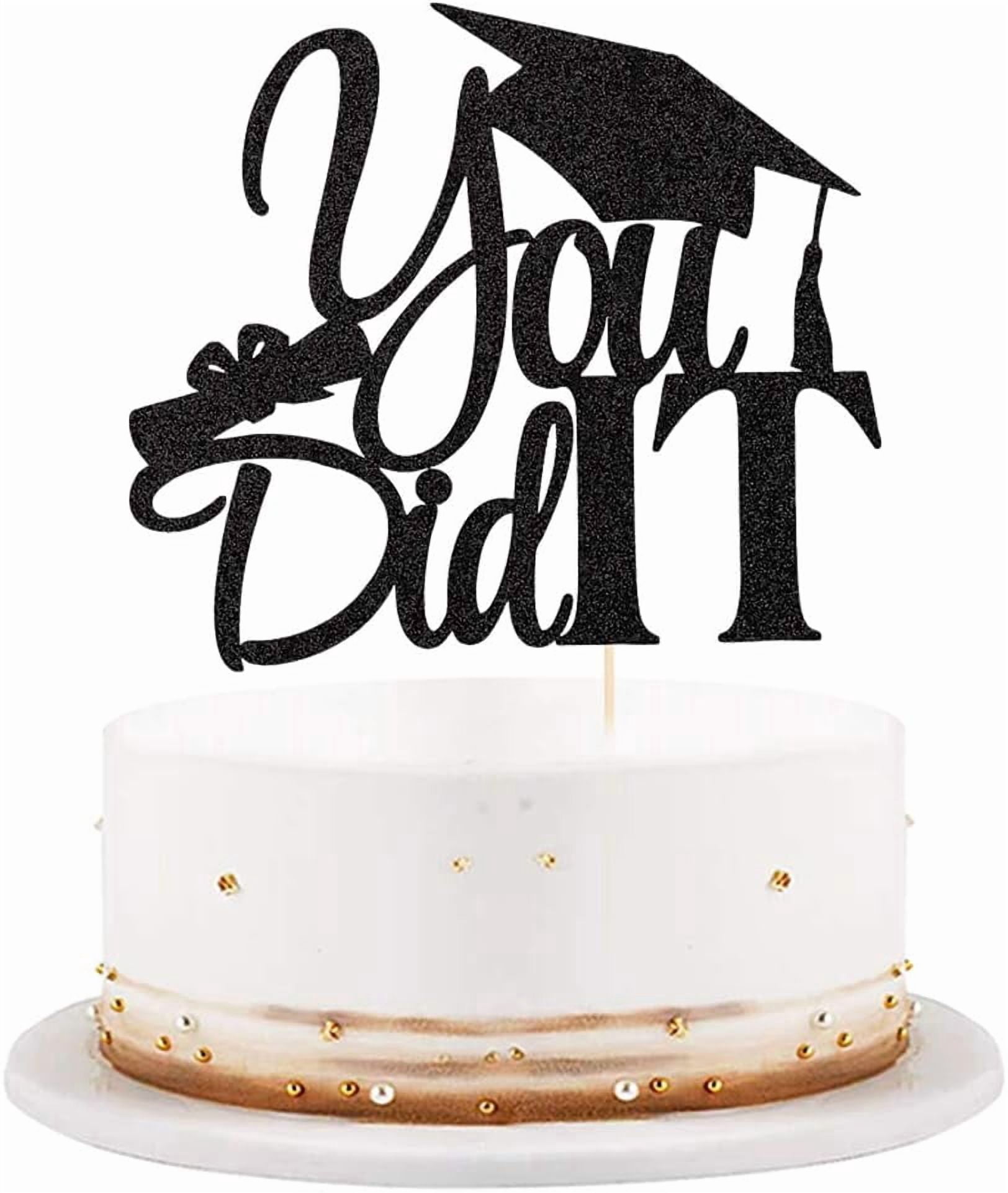 Black Glitter You Did It Cake Topper, Grad Cap Diploma Design Cake Pick ...