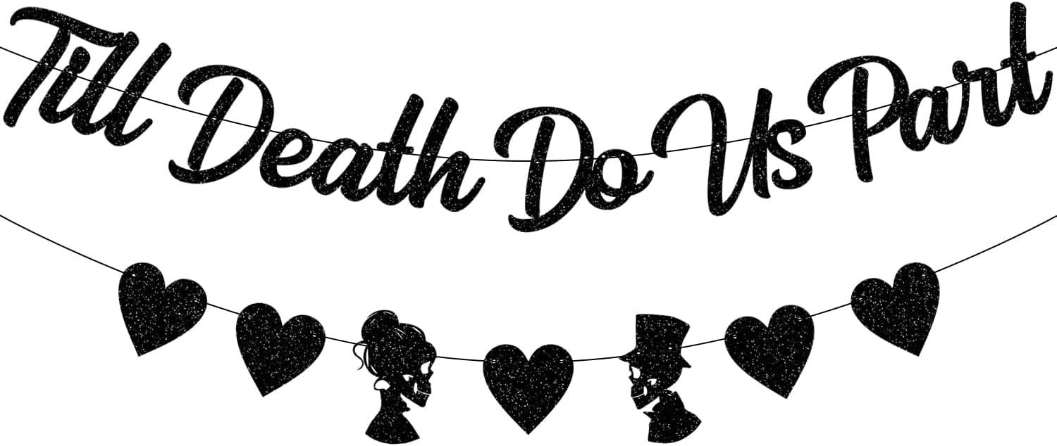 Black Glittery Till Death Do Us Part Banner with Heart Bride Groom ...