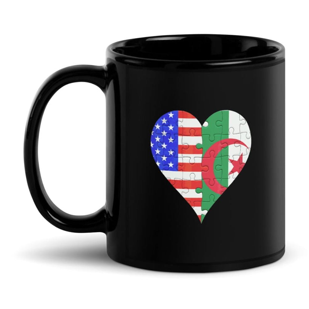 Black Glossy Mug, American Algerian Flag Heart , M-2077 (11 oz ...
