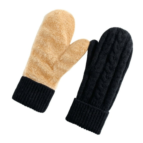 Black Gloves For Womens Winter Double Layer Velvet Padded Warm Wrap ...