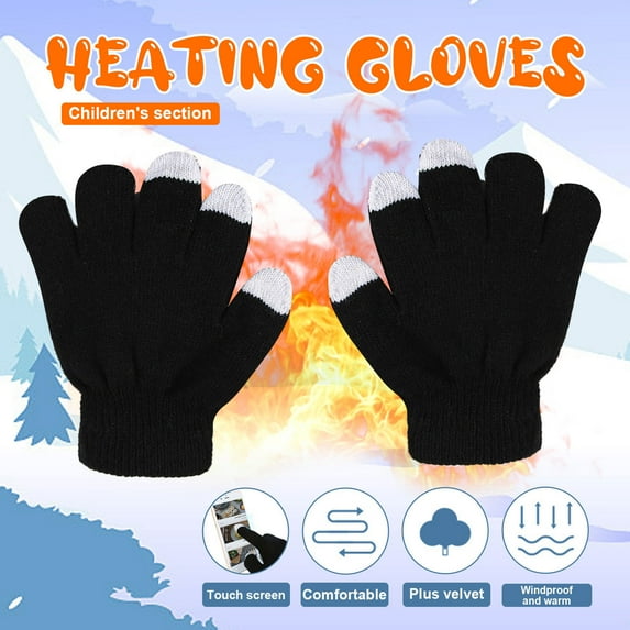 Black Gloves Mittens Children's Non Slip Gloves Stretch Knitted Wool ...