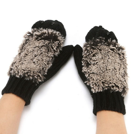 Black Gloves Mittens Winter Fashion Warm Knitted Gloves Thickened and ...