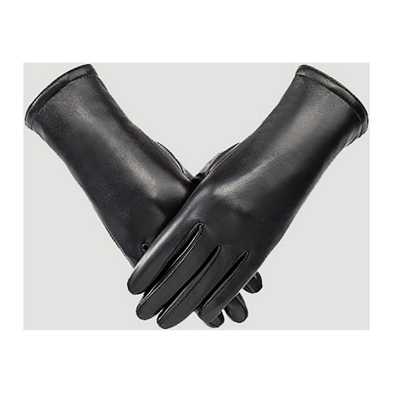 Black Gloves Mittens Winter Womens PU Gloves Black Touchscreen Leather ...