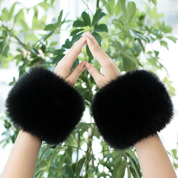 Black Gloves Mittens for Women Men Winter Imitation Hand Cuff Sleeves ...