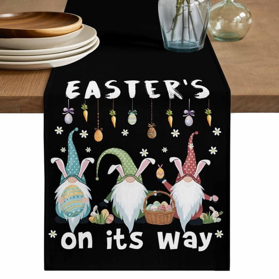 Black Gnomes Easter Table Runner 120 Inches, Eggs Botanical Carrot ...