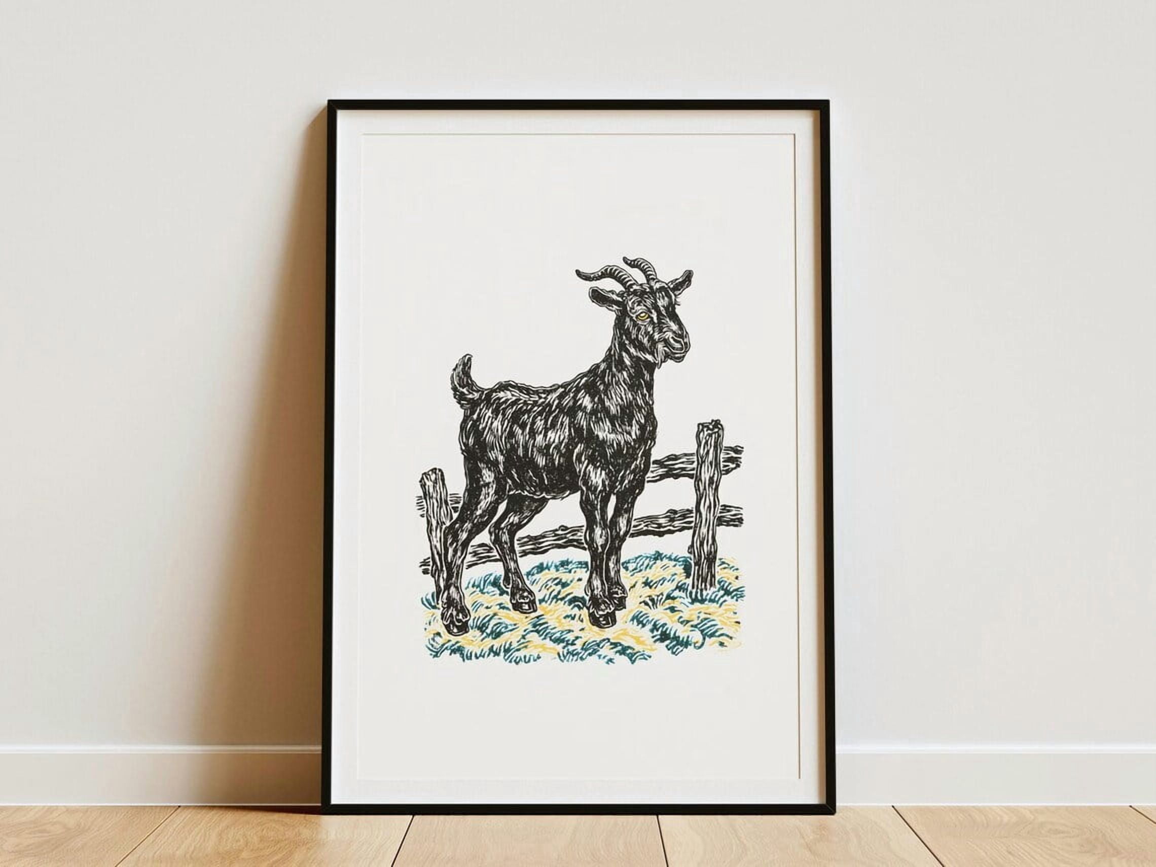 Black Goat Standing by Wooden Fence Farm Animal Country Black Goat ...