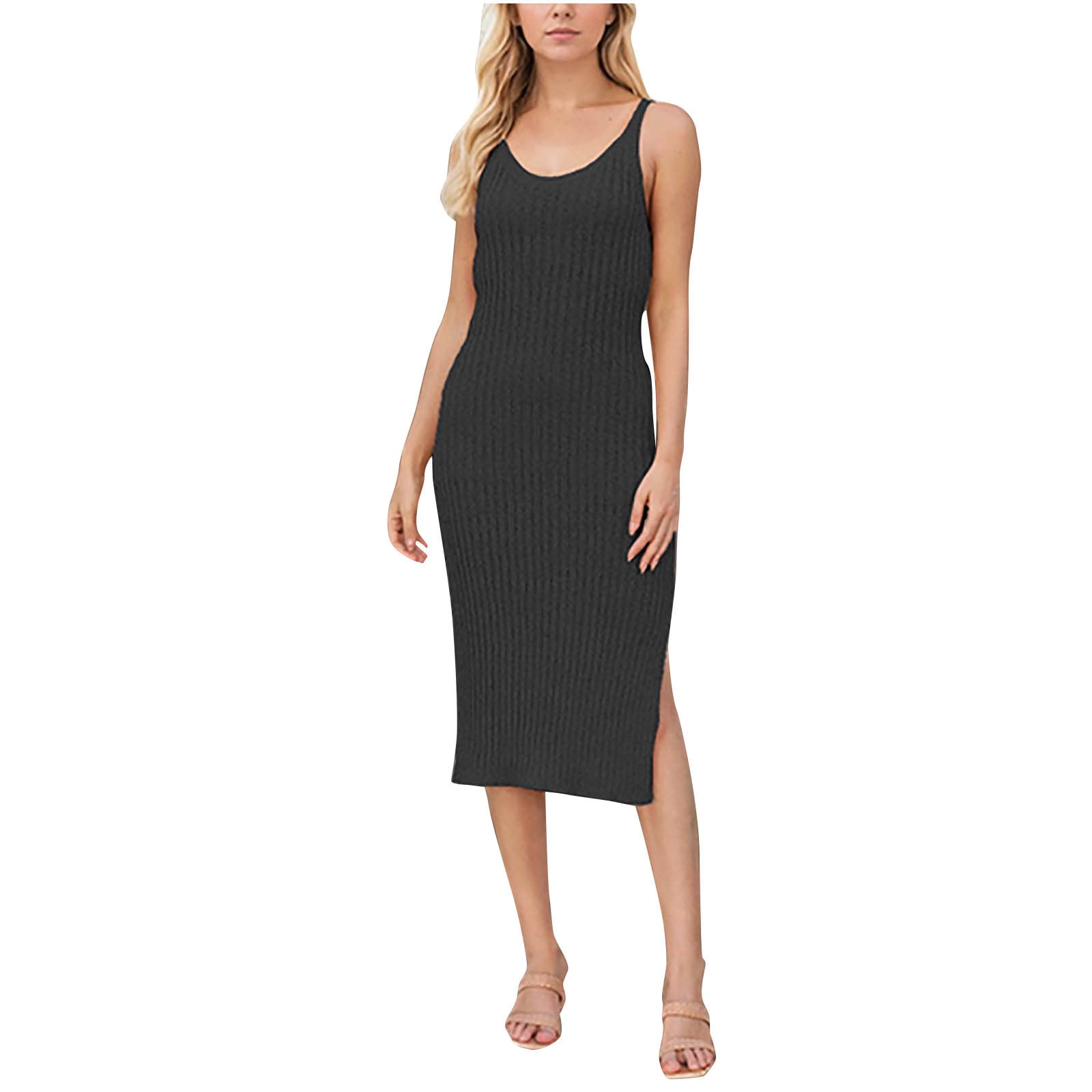 Black Going Out Dress for Women Fall Summer Sleeveless Slip Boat Neck ...