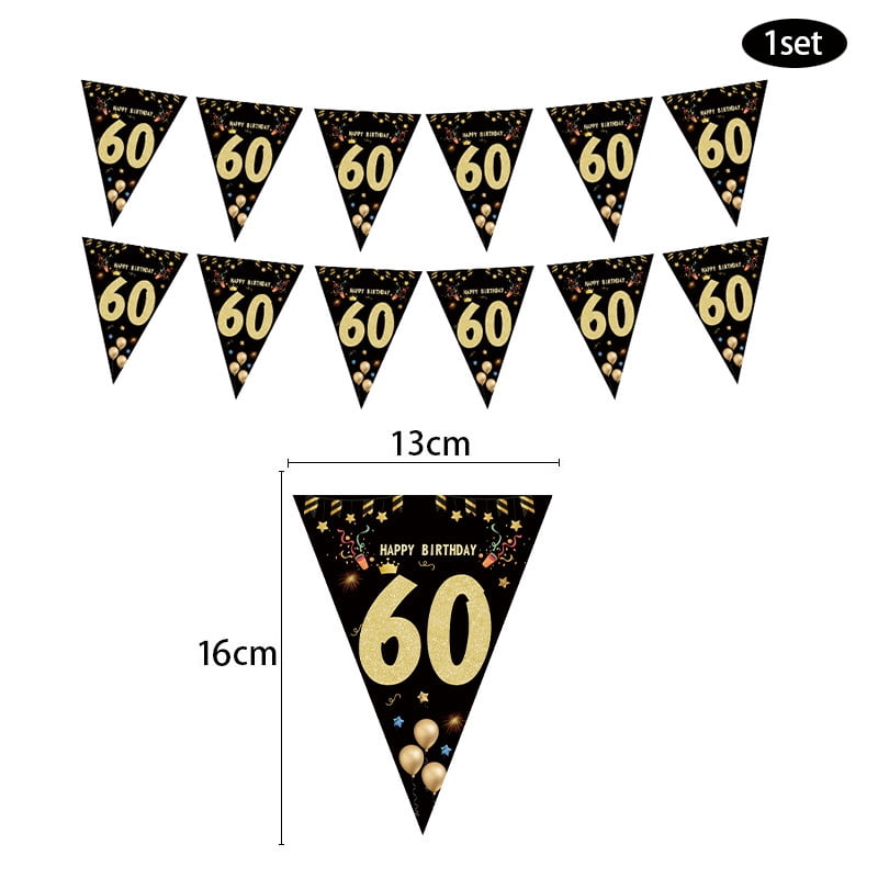 Black Gold 18 21 30 40 50 60 Year Happy Birthday Paper Banner Birthday ...