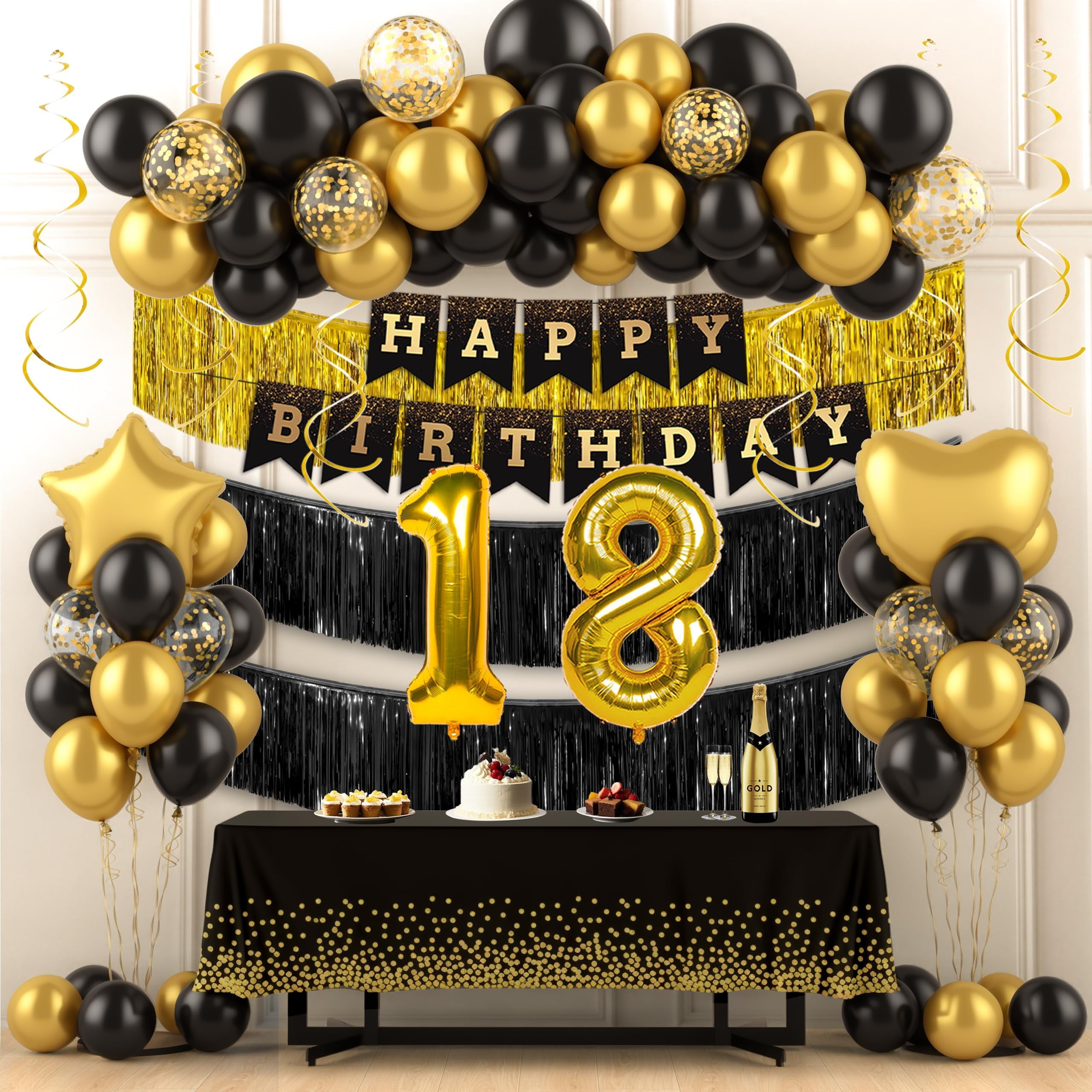 Black and Gold 18th Birthday Decorations KKS1 for Boys 18th Birthday ...