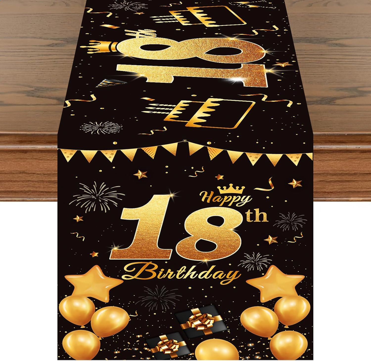 Black Gold 18th Birthday Table Runner 72 Inches Long, Celebrate 18 ... Black Gold 18th Birthday Table Runner 72 Inches Long, Celebrate 18 ...