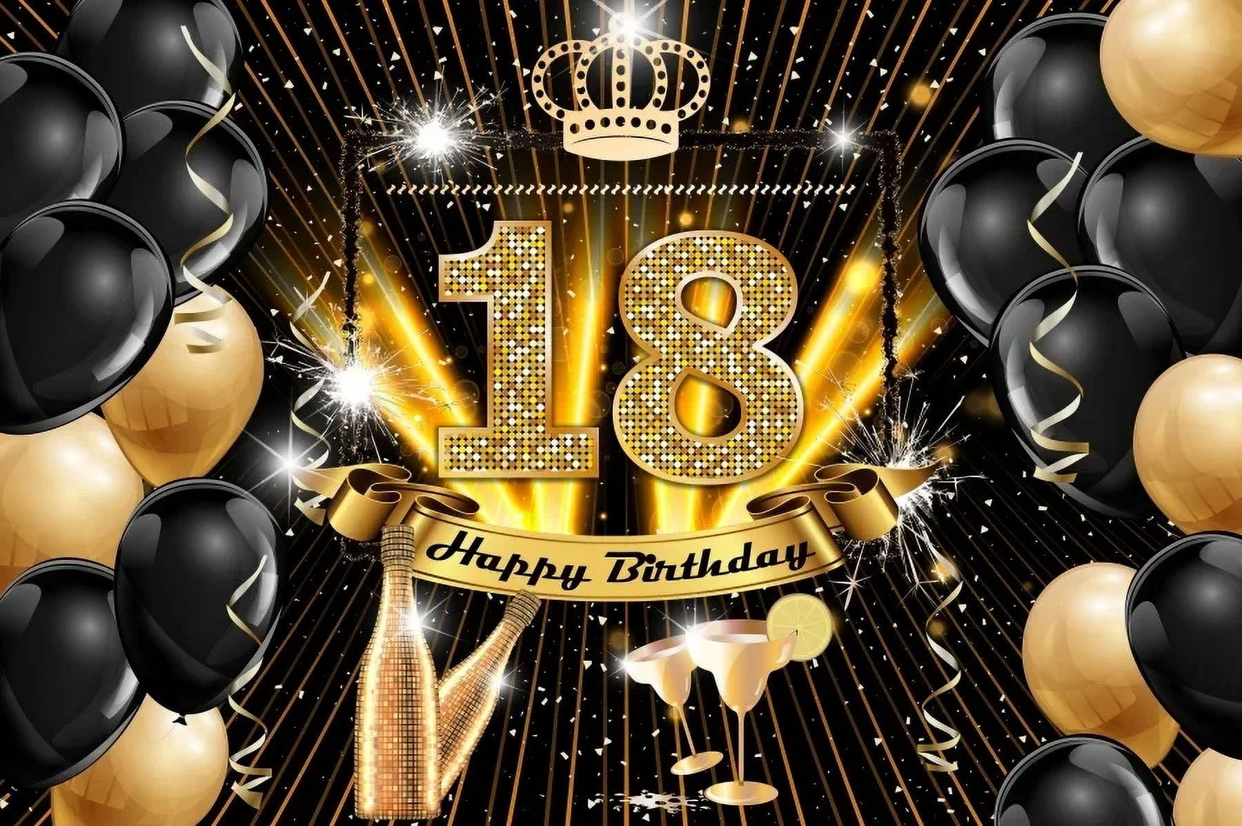 Black Gold 18th Photo Backdrop 18 Years Old Birthday Party Custom ...