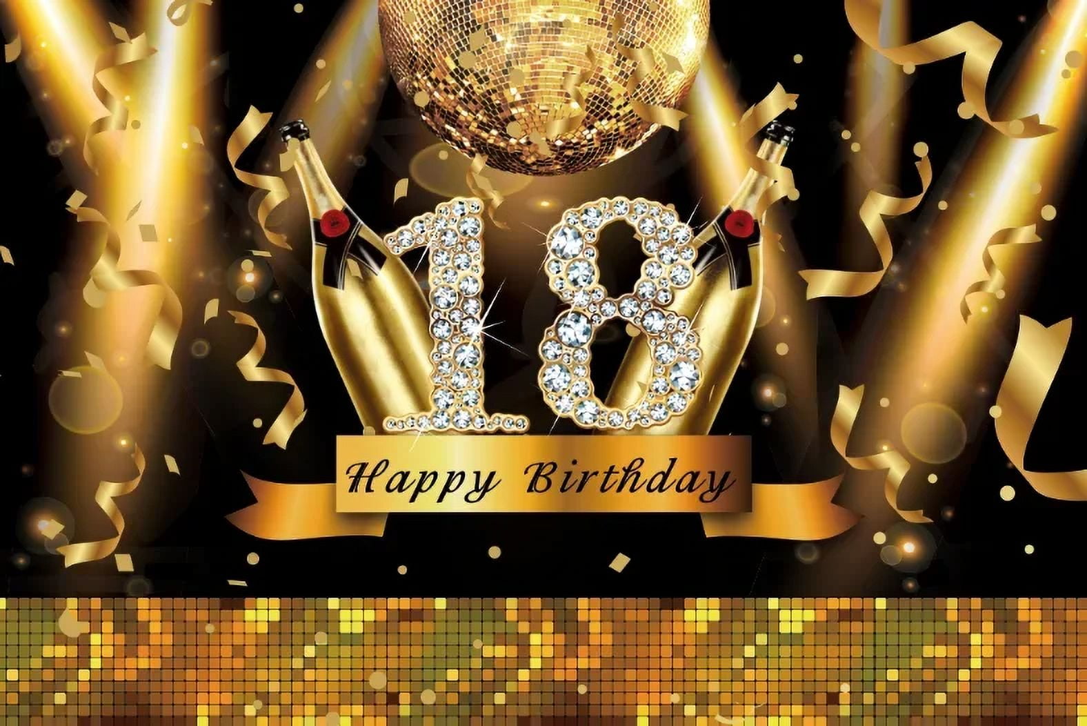 Black Gold 18th Photo Backdrop 18 Years Old Birthday Party Custom ...