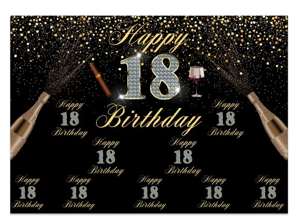 Black Gold 18th Photo Backdrop 18 Years Old Birthday Party Custom ...