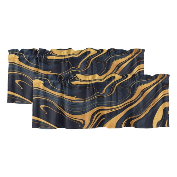 Black Gold 2 Panels Kitchen Valance, Marble Textures Abstract Art ...