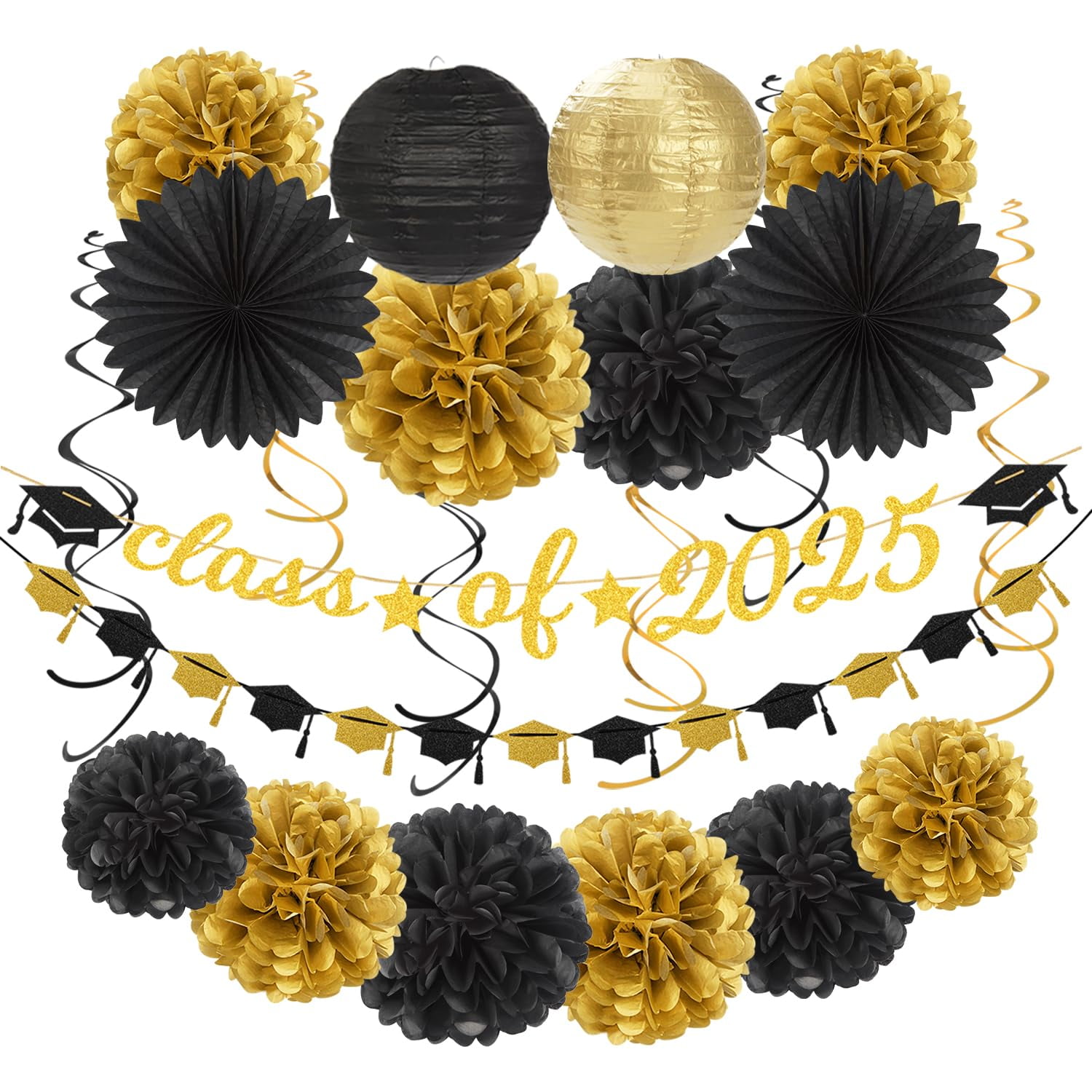 Black-Gold 2025 Class-Congratulations Graduation OIF8 Party-Decorations ...