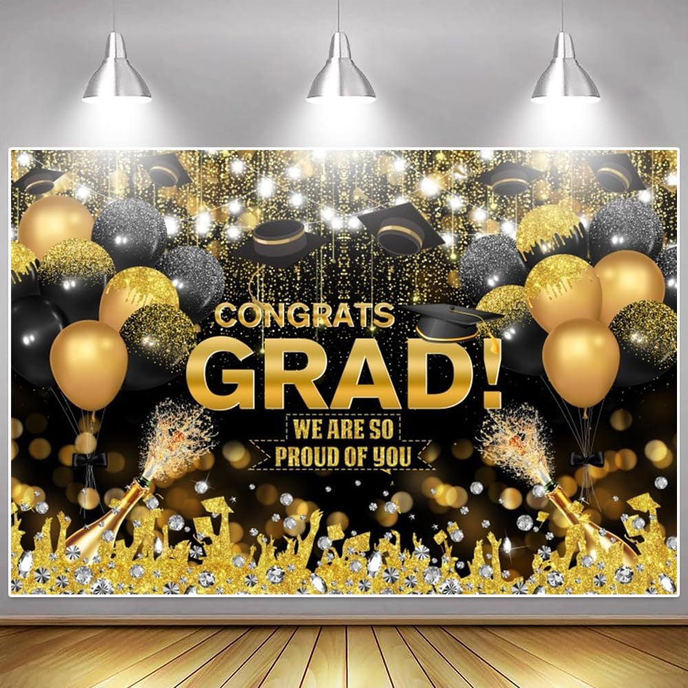 Black Gold 2025 Congrats Grad Backdrop 3.28*4.92FT for Class Graduation ...