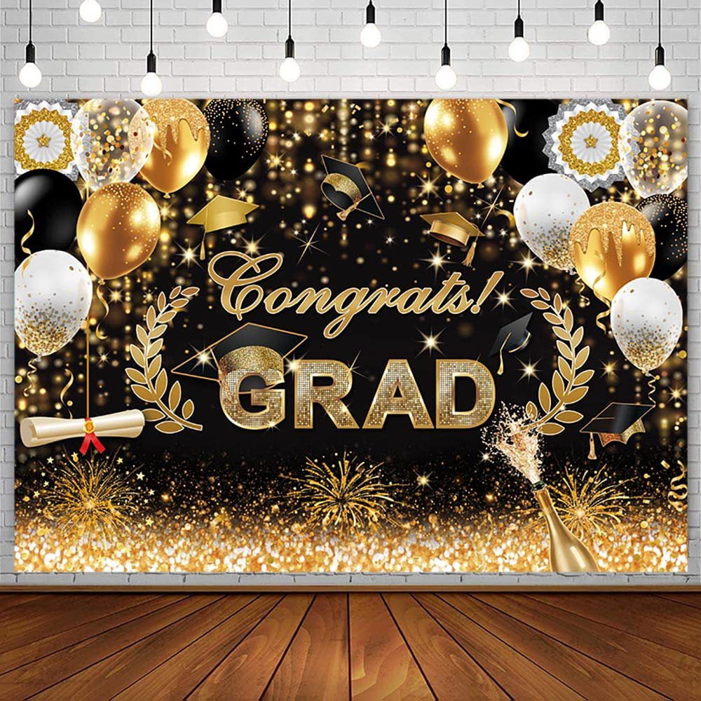 Black Gold 2025 Congrats Grad Backdrop 3.6*5.9FT for Class Graduation ...