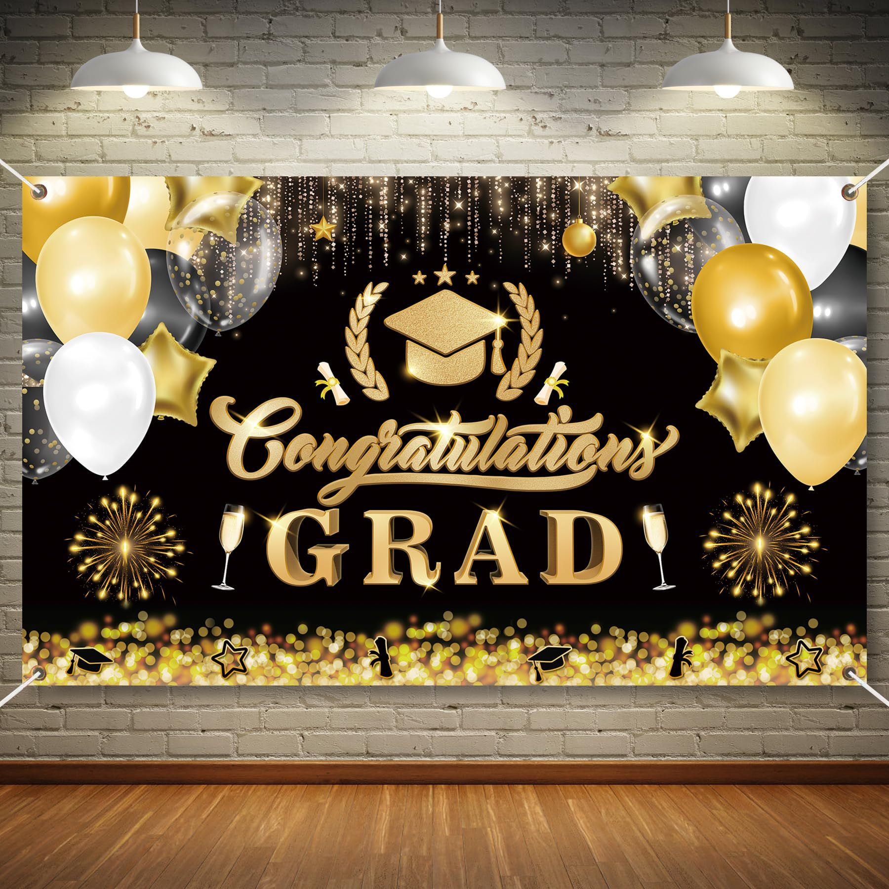 Black Gold 2025 Congrats Grad Backdrop 3.6*5.9FT for Class Graduation ...