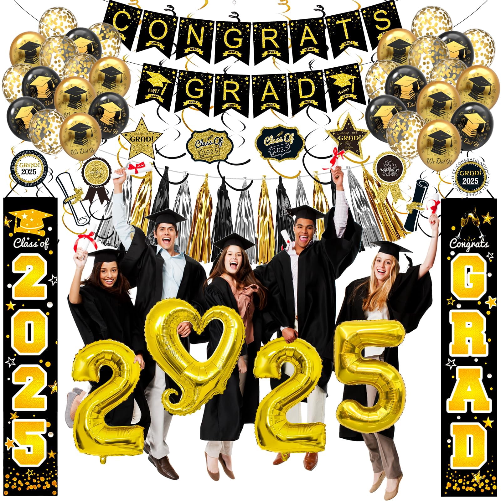 Black and Gold 2025 Graduation Party Decorations - Graduation ...