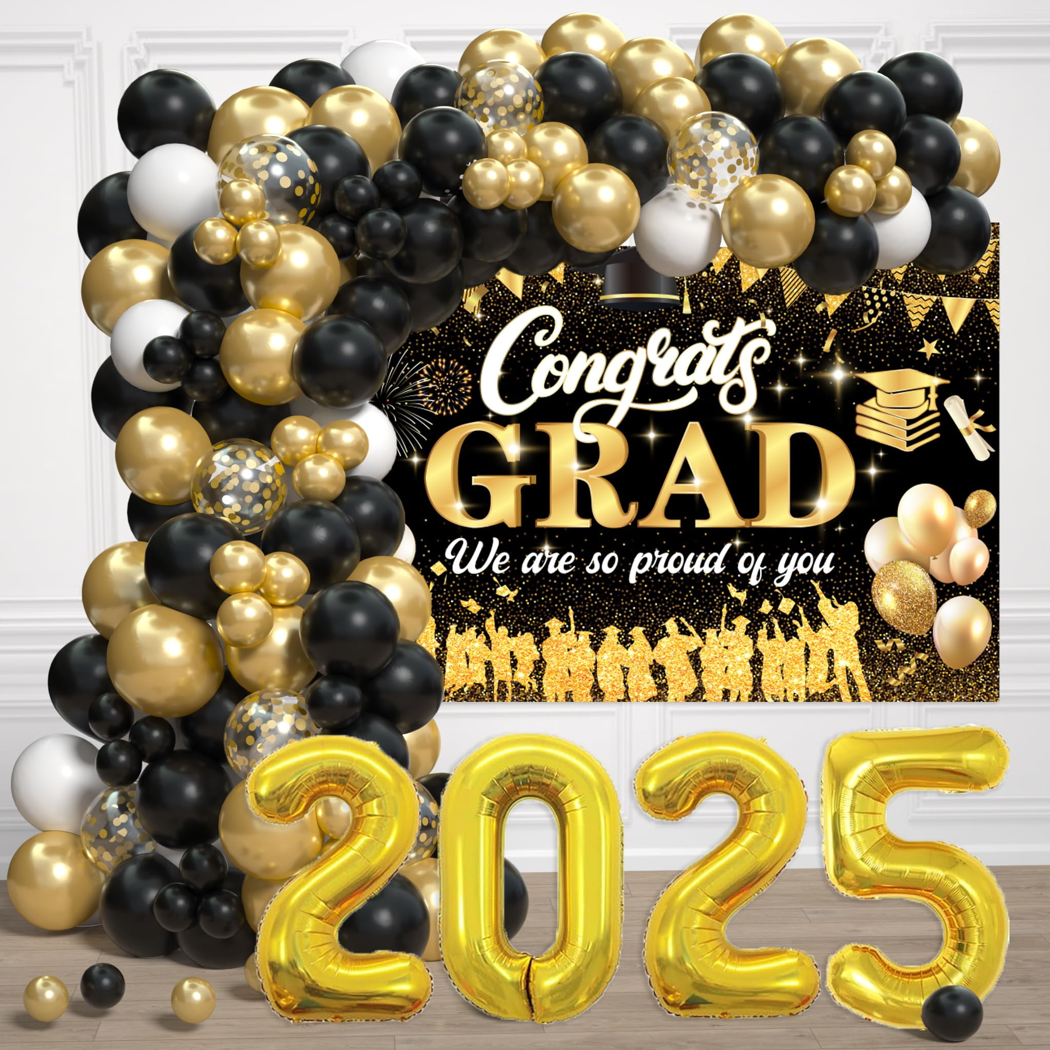 Black Gold 2025 Graduation SSF20 Party Decorations - Graduation Arch ...