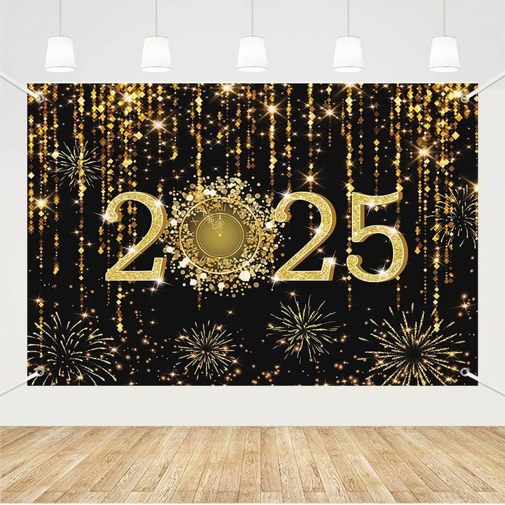 Black and Gold 2025 New Year Backdrop Cheers to 2025 Photography ...
