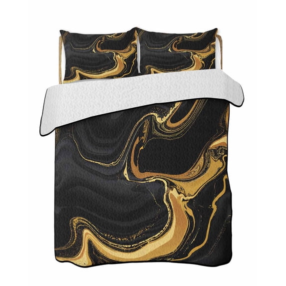 Black Gold 3 Pieces Quilt Set, 1 Quilt with 2 Shams, Marble Luxury ...