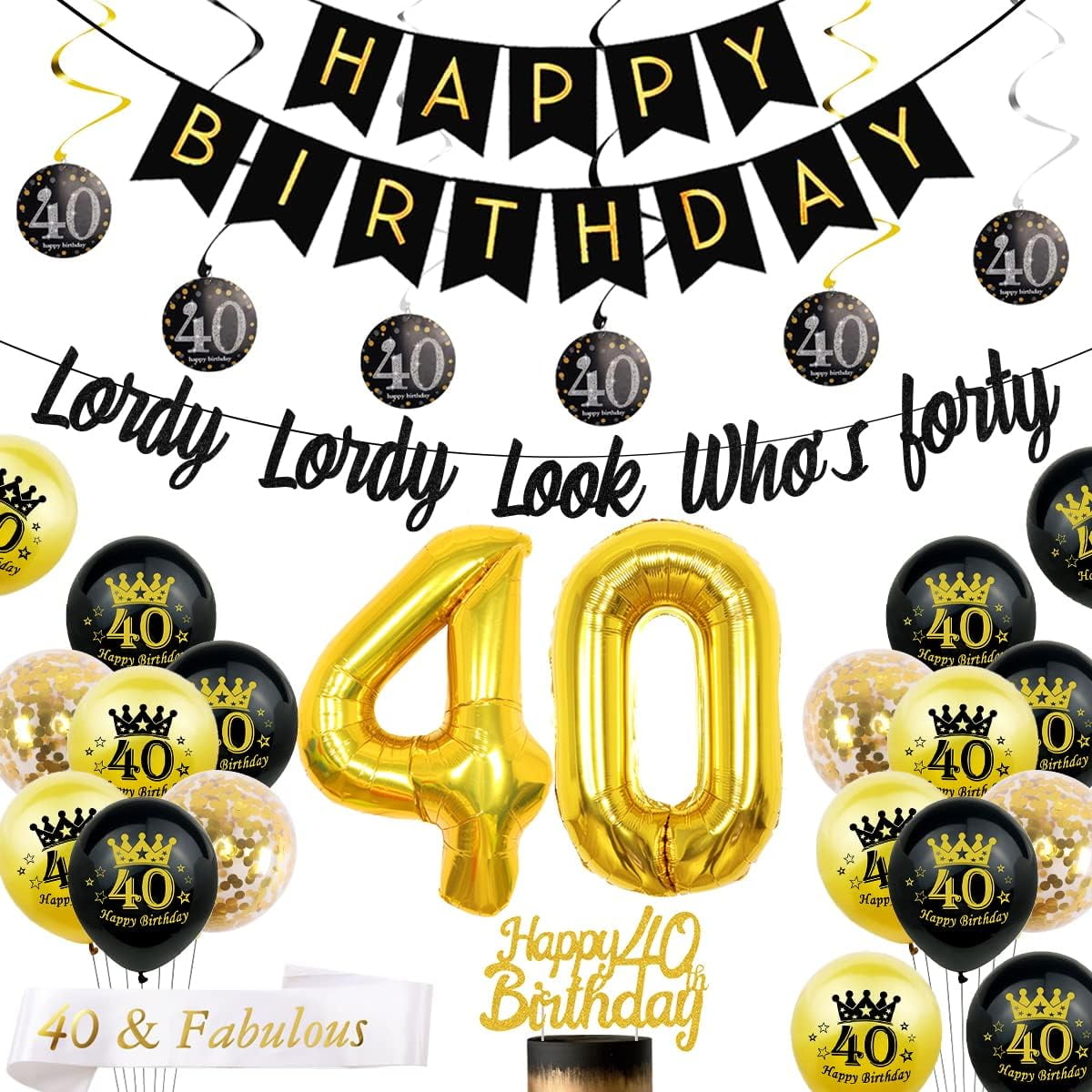 Black Gold 40th Birthday Decorations, Lordy Lordy Look Who's Forty ...