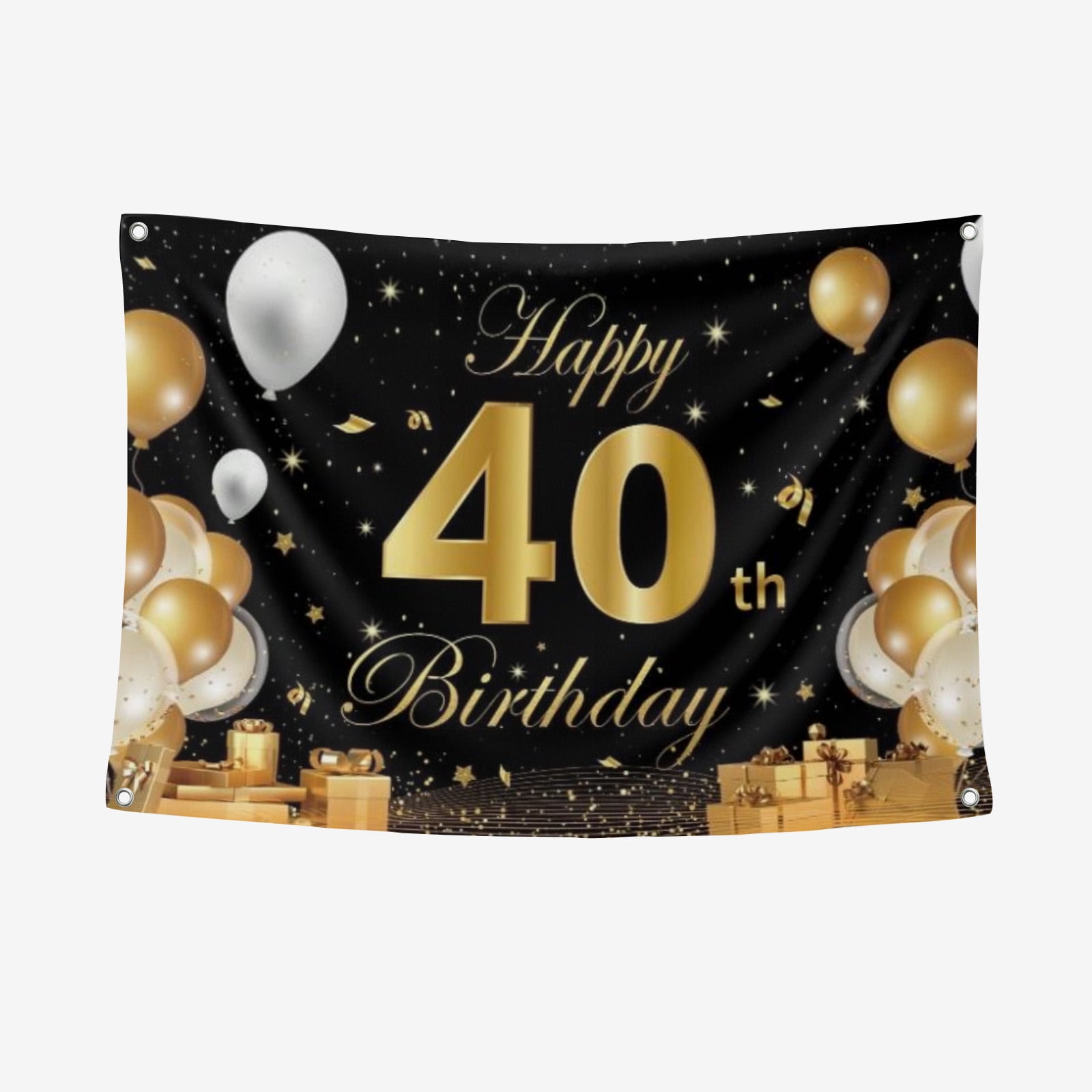 Black And Gold 40th Birthday Party Photography Backdrop, Happy Birthday ...