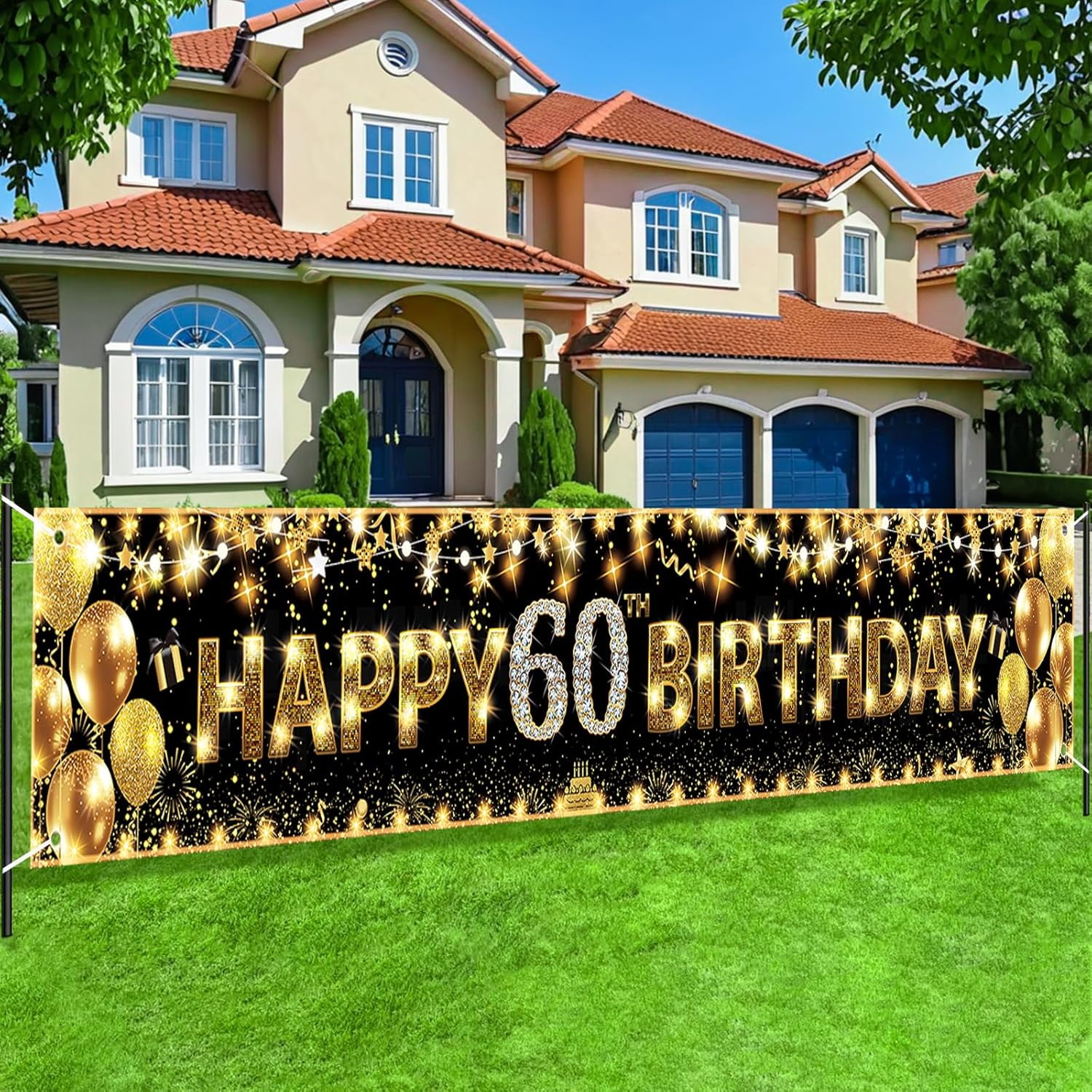 Black Gold 60th Birthday Decorations,18 X 98 inch Happy 60th Birthday ...