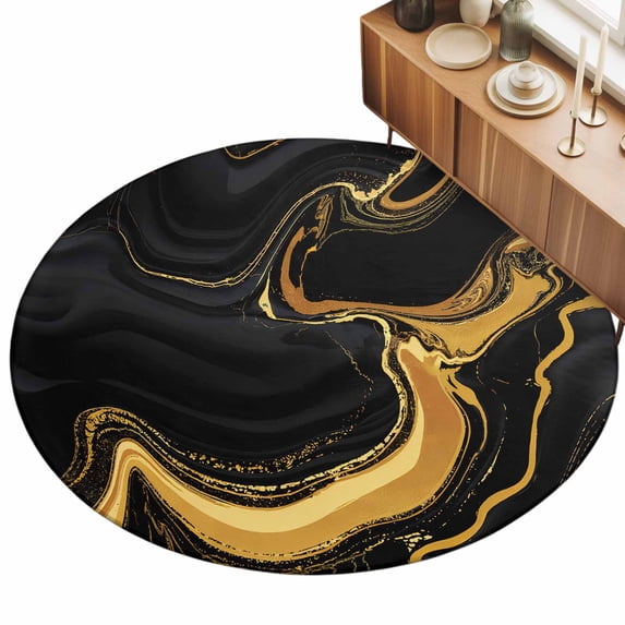 Black Gold Area Rug, Marble Luxury Abstract Abstract Fluid Texture Non ...