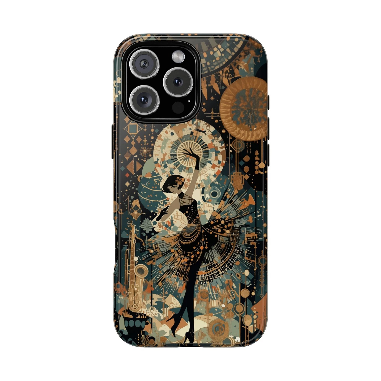 Black Gold Art Flapper Girl Illustration Phone Case for iPhone 11 to 16 ...