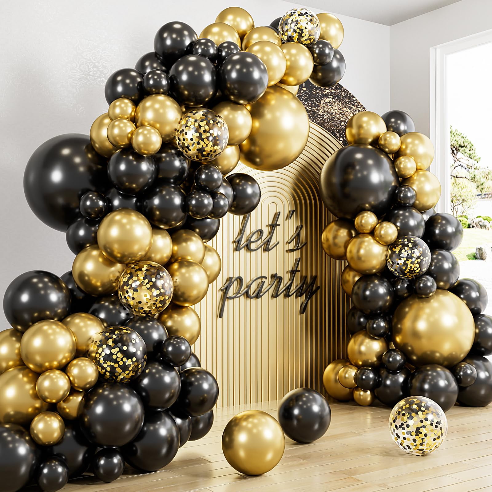 Black and Gold Balloons Arch Garland KKS1 Kit, 129 In Black Gold ...