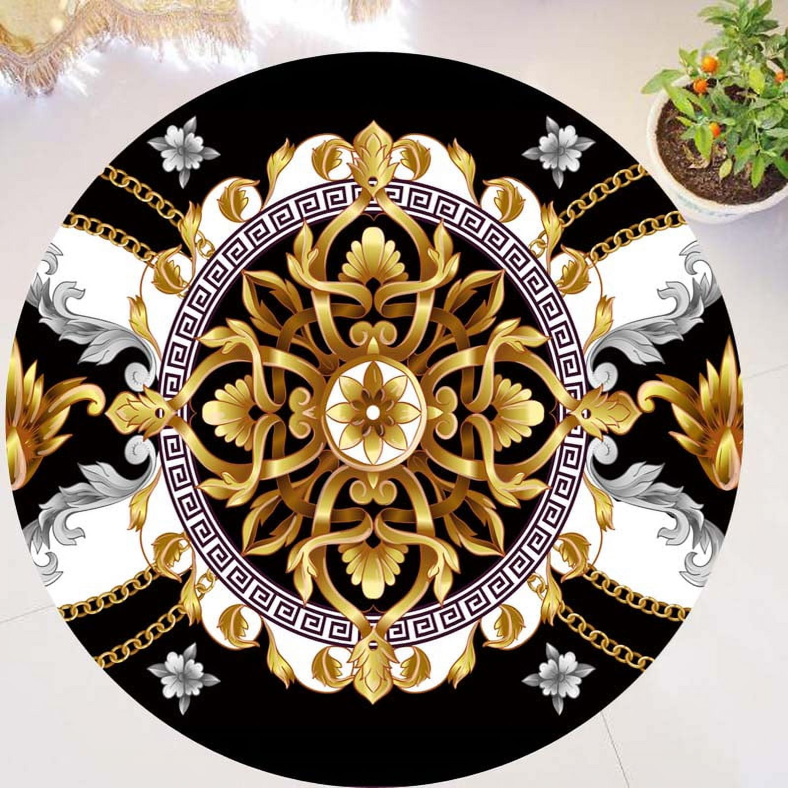 Black Gold Baroque Golden Damask Greek Key Area Rug for Living Room ...